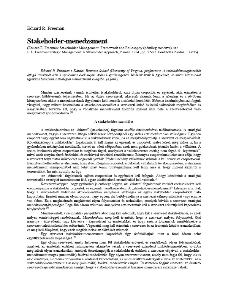 3 Freeman Stakeholder Management | PDF