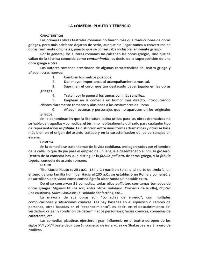 Comedia Romana: Plauto y Terencio | PDF | Comedia