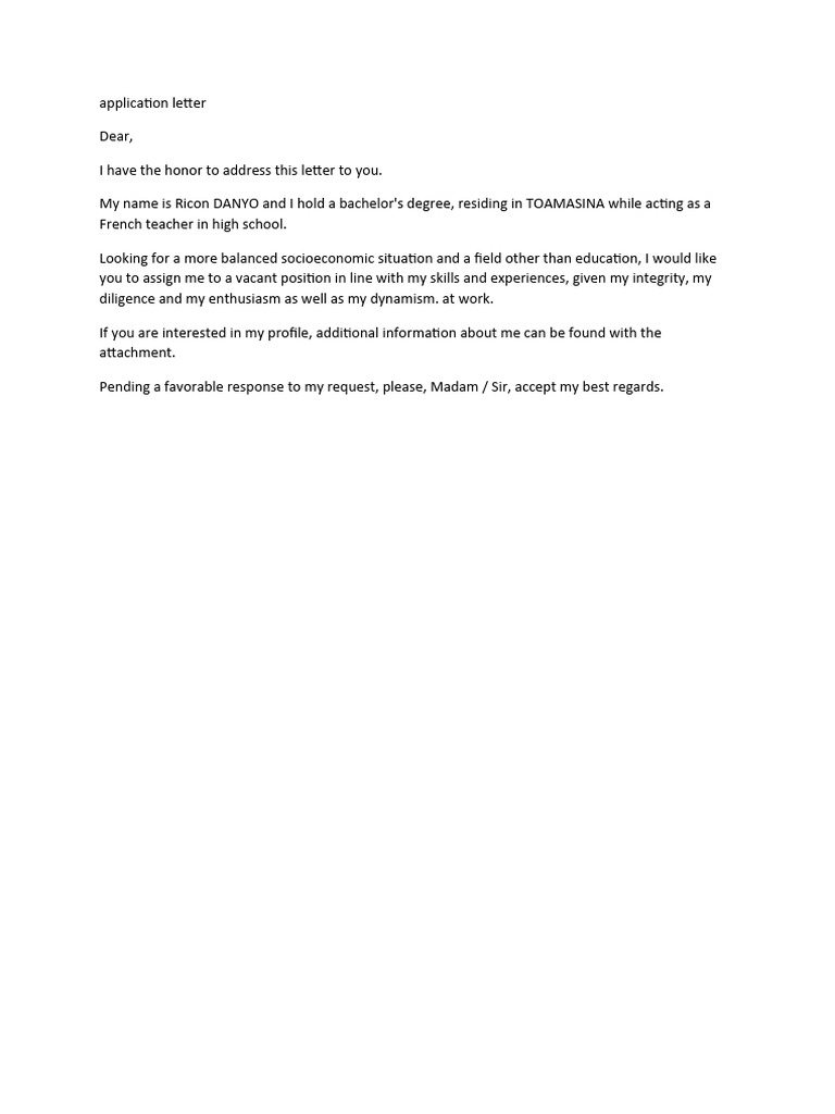 Application for Job Position by Teacher | PDF