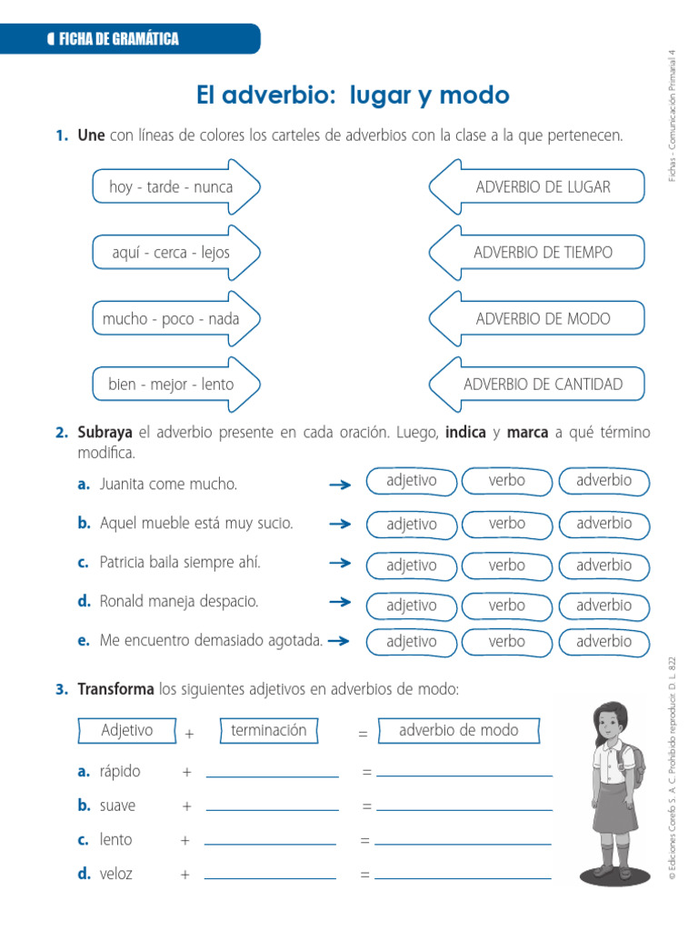 Ficha de Adverbios: Modo y Lugar | PDF | Adverbio | Morfología Lingüística