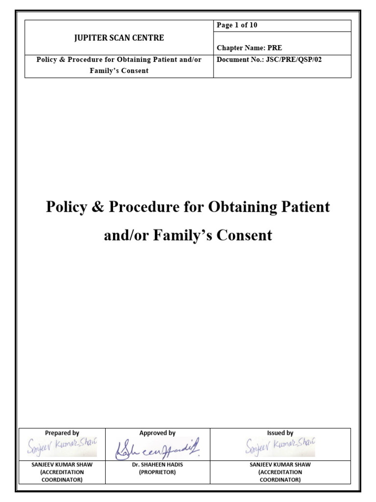 QSP 02 Procedure For Obtaining Patient And, or Familys Consent | PDF ...