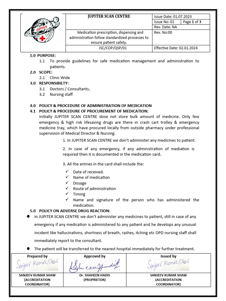 QSP 01 Medication Prescription, Dispensing and Administration Follow ...