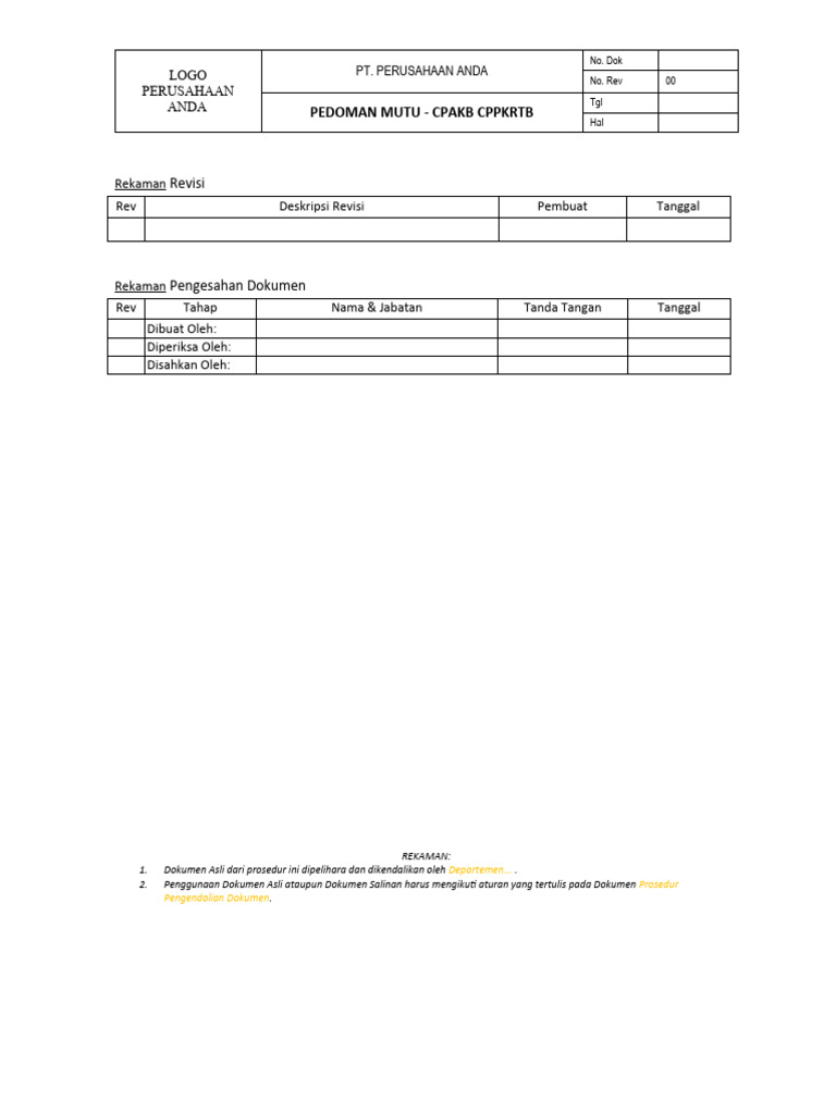 Pedoman Mutu CPAKB dan CPPKRTB | PDF