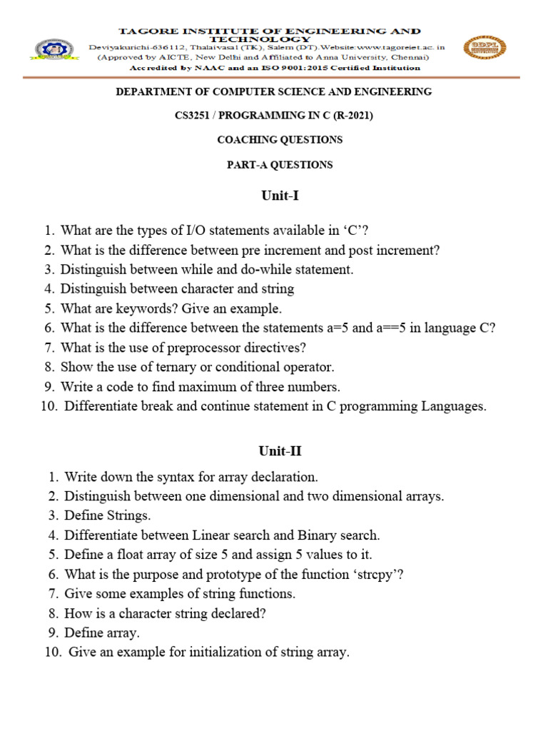 Unit I | PDF | C (Programming Language) | Computer Program