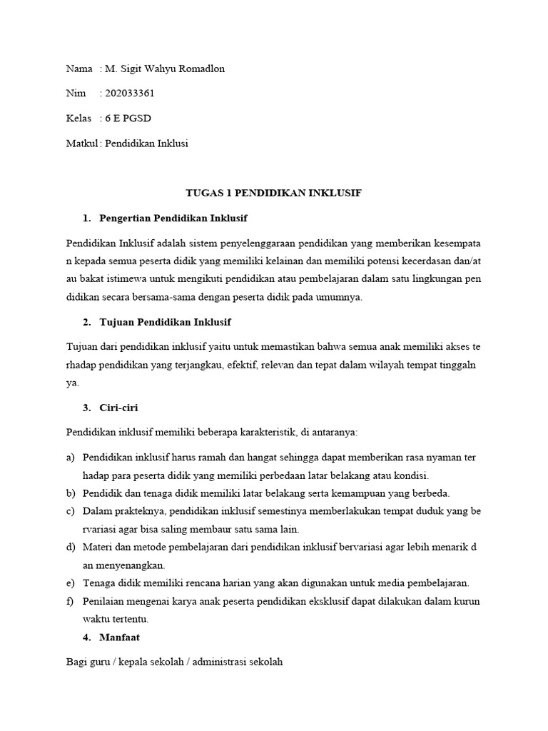 Pendidikan Inklusif: Tujuan dan Manfaat | PDF | Kesehatan Holistik