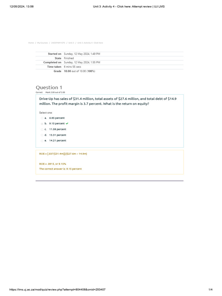Unit 3 - Activity 4 - Click Here - Attempt Review - UJ LMS | PDF ...