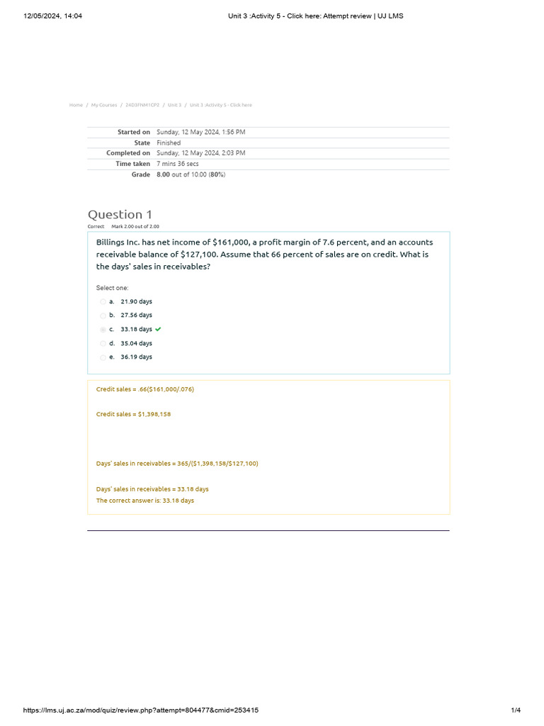 Unit 3 - Activity 5 - Click Here - Attempt Review - UJ LMS | Download Free PDF | Inventory ...