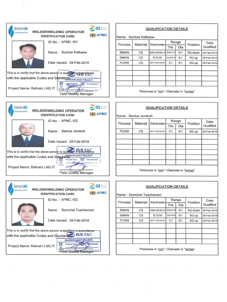 Welding Operator ID Card | PDF