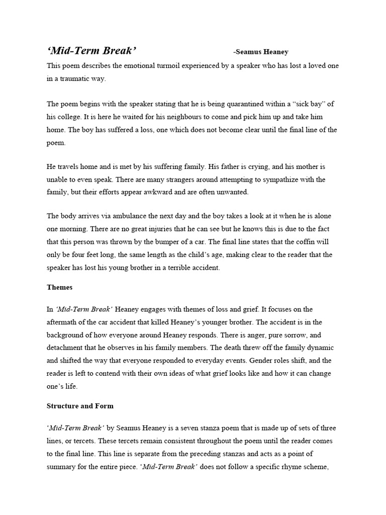 Midterm Break | PDF | Poetry Midterm Break | PDF | Poetry