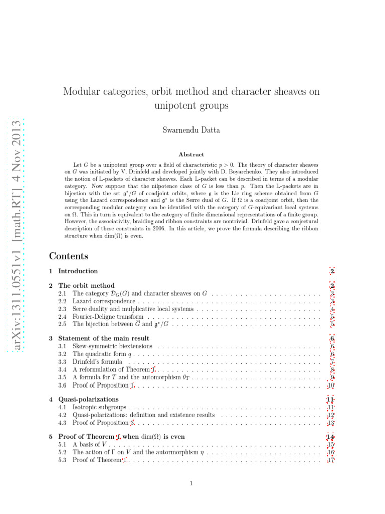 Modular Categories, Orbit Method and Character Sheaves On Unipotent Groups | PDF | Ring ...