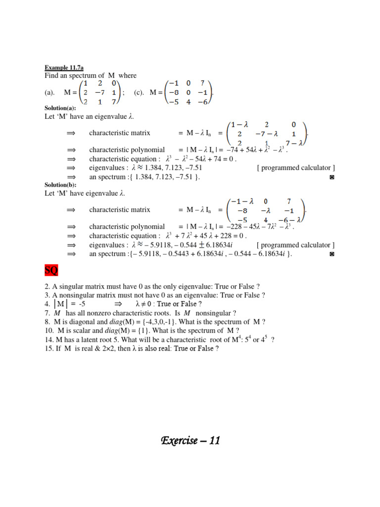 Ch 11 Practice | PDF | Eigenvalues And Eigenvectors | Matrix Theory
