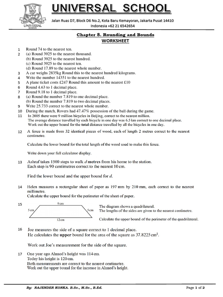 Maths Chapter 8 Worksheet | PDF