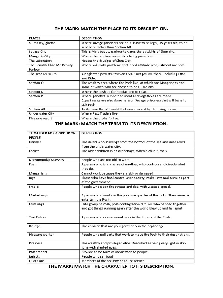 THE MARK Matching Game & Differences and Similarities | PDF