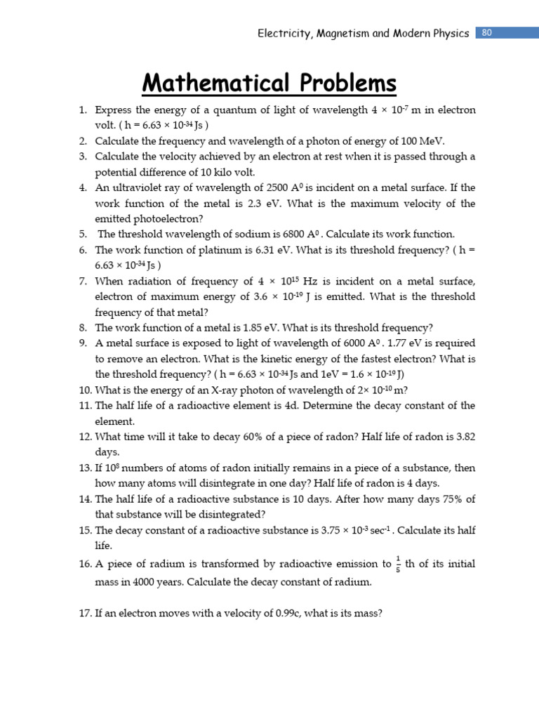 Lecture Sheet(Physics II) 80 82 | PDF | Electronvolt | Photoelectric Effect