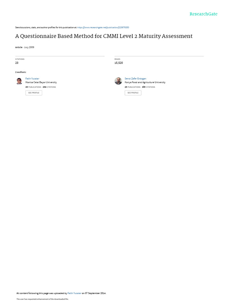 A Questionnaire Based Method For CMMI Level 2 Matu | PDF | Systems ...