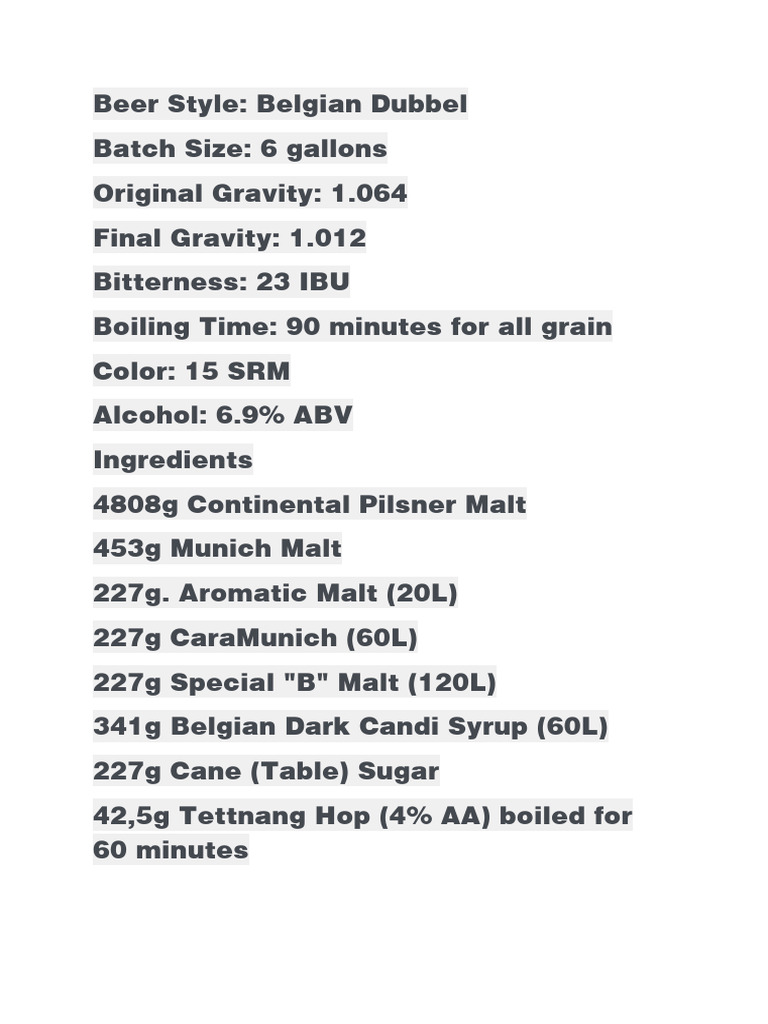 Belgian Dubbel Beer Recipe Guide | PDF