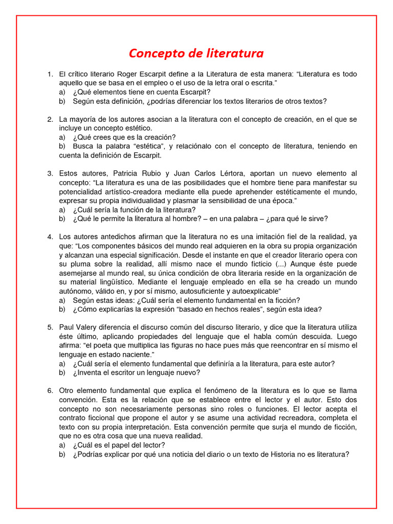 Concepto y funciones de la literatura | PDF | Autor | Educación en ...