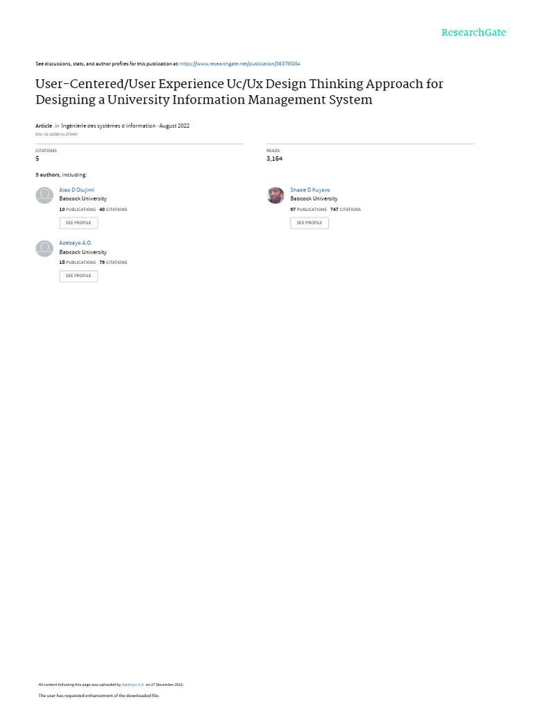 User-Centered/User Experience Uc/Ux Design Thinking Approach For Designing A University ...