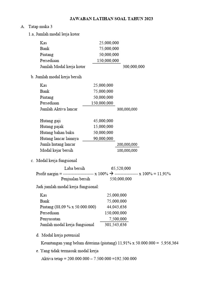 Jawaban Latihan Soal 2023 | PDF