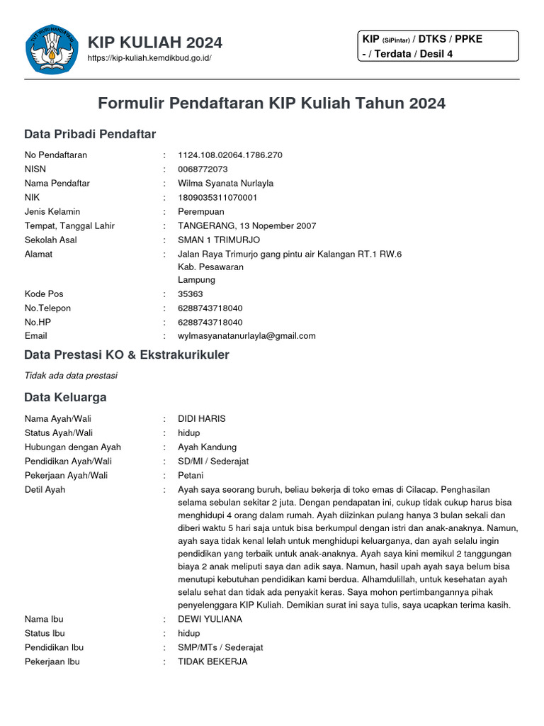 Formulir Peserta Kip Kuliah 2024 Pdf