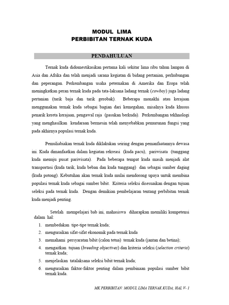 Modul 5 - Perbibitan Ternak Kuda | PDF