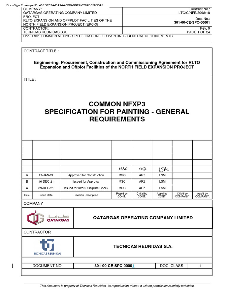 301-00-CE-SPC-00001_Rev 0_Common NFXP3 - Specification for Painting - General Requirements | PDF ...