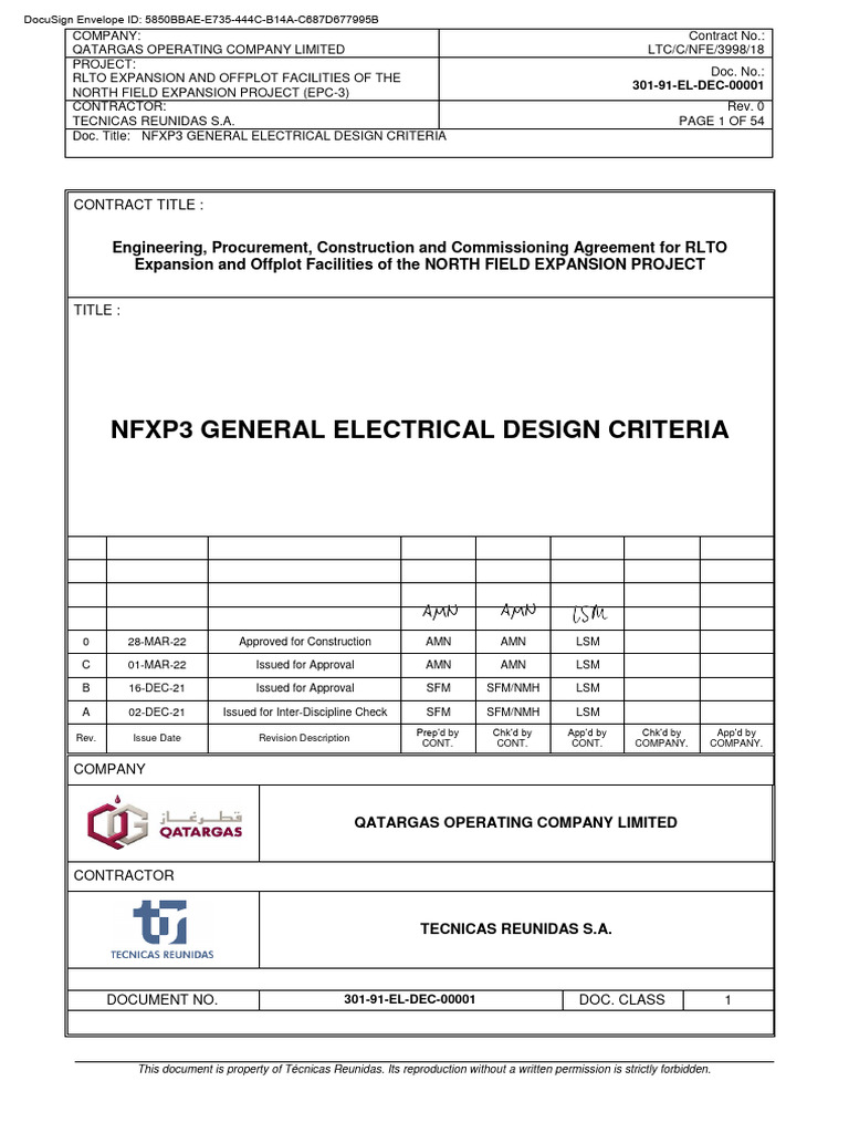301-91-EL-DEC-00001 - Rev 0 - NFXP3 General Electrical Design Criteria ... 301-91-EL-DEC-00001 - Rev 0 - NFXP3 General Electrical Design Criteria ...