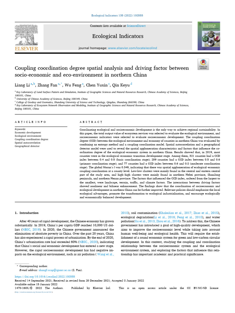Coupling Coordination Degree Spatial Analysis and Driving Factor Between Socio-Economic and Eco ...