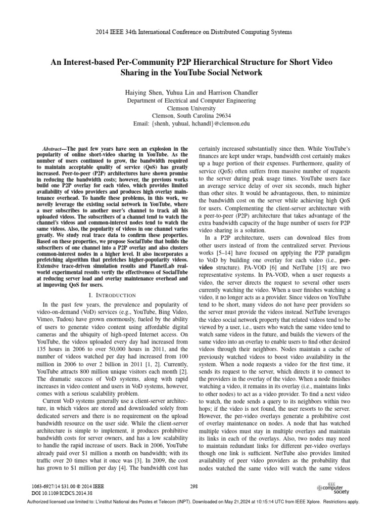 An Interest-Based Per-Community P2P Hierarchical Structure For Short Video Sharing in The ...