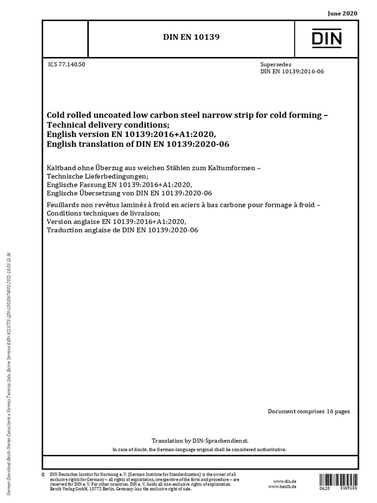 Din en 10139-2020 | PDF | Sheet Metal | Rolling (Metalworking)