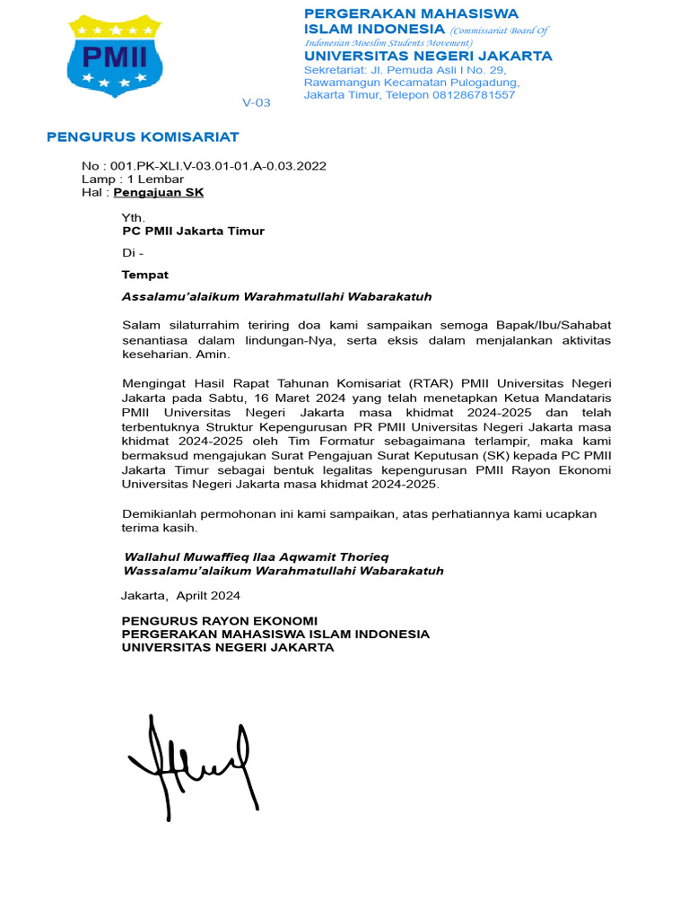 Pengajuan SK Kepengurusan PMII 2024-2025 | PDF
