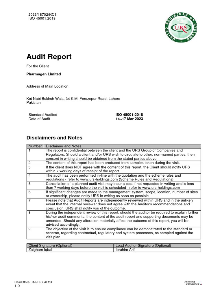 Client Report 45 Annex SL - CFKKQM | PDF | Audit