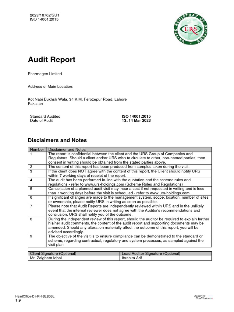 Reg Client Report 14 Annex SL - CFJ7ZZ | PDF | Audit | Business