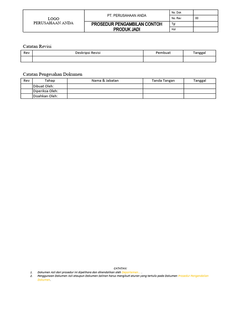 05 Prosedur Pengambilan Contoh Produk Jadi | PDF | Bisnis