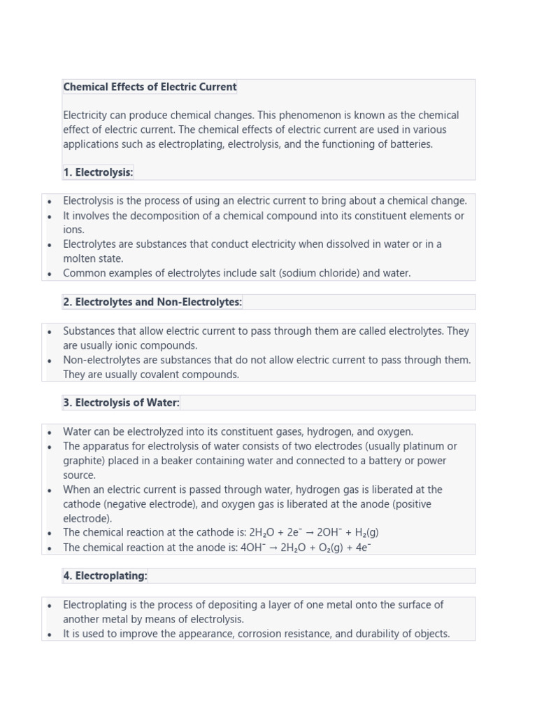 Chemical Effects of Electric Current | PDF | Anode | Electrolyte