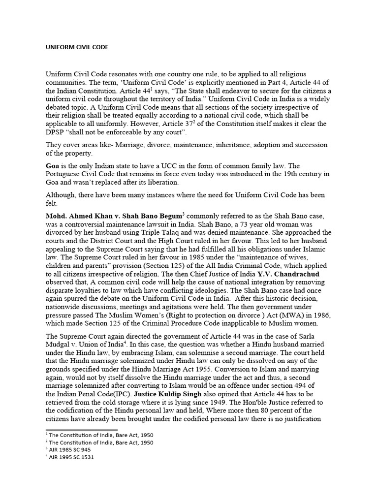UNIFORM CIVIL CODE | PDF | Marriage | Social Institutions