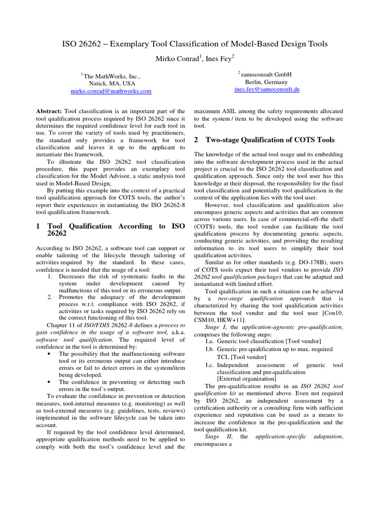 ISO 26262 - Exemplary Tool Classification of Model-Based Design Tools ...