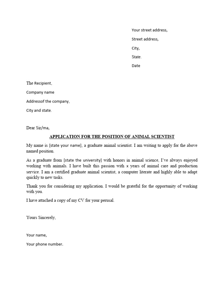 Application for Animal Scientist Position | PDF