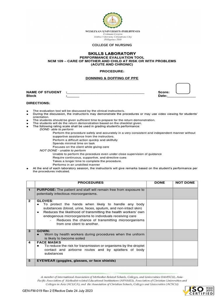 Ppe Checklist | PDF | Personal Protective Equipment | Medical Specialties