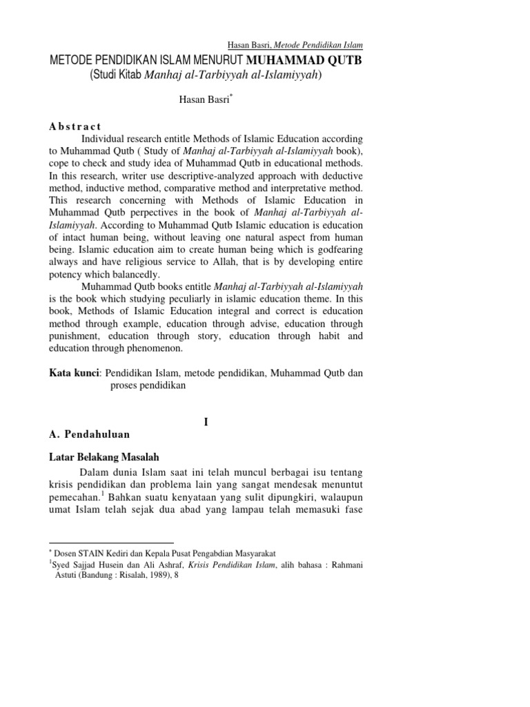 Metode Pendidikan Islam Menurut Muhammad Quthb | PDF