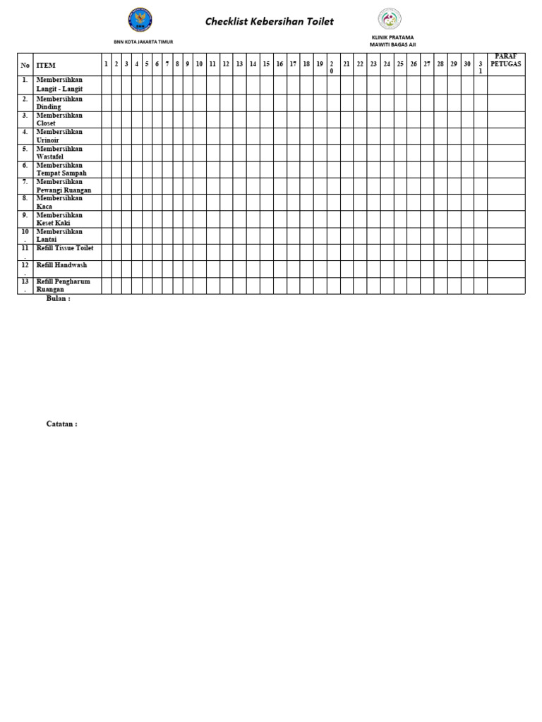 Checklist Kebersihan Toilet | PDF