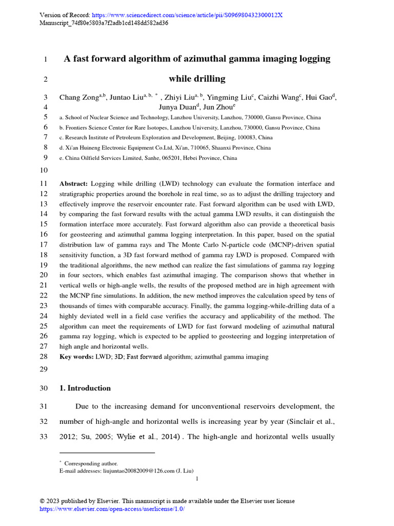 A Fast Forward Algorithm of Azimuthal Gamma Imaging Logging While Drilling | PDF | Computer ...