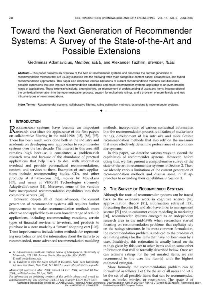 Toward The Next Generation of Recommender Systems - A Survey of The State-Of-The-Art and ...