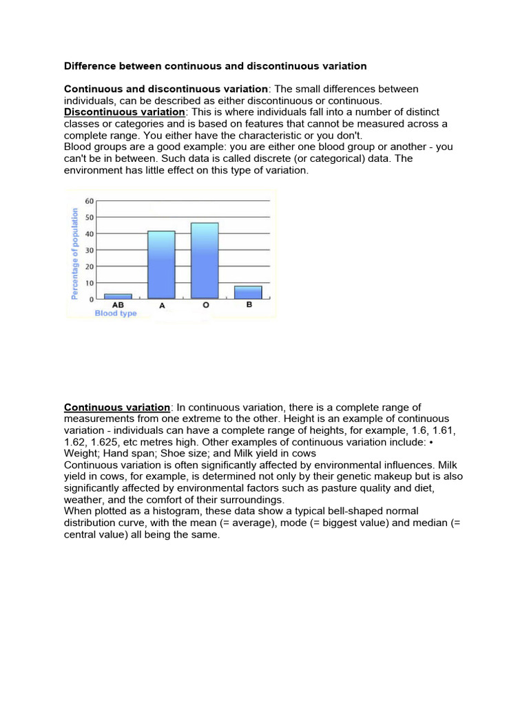 Continuous and Discontinuous Variation Variation | PDF | Wellness ...