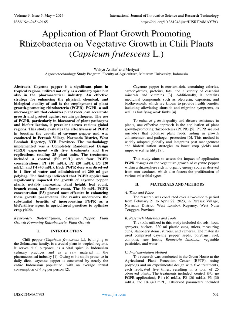 Application of Plant Growth Promoting Rhizobacteria On Vegetative ...