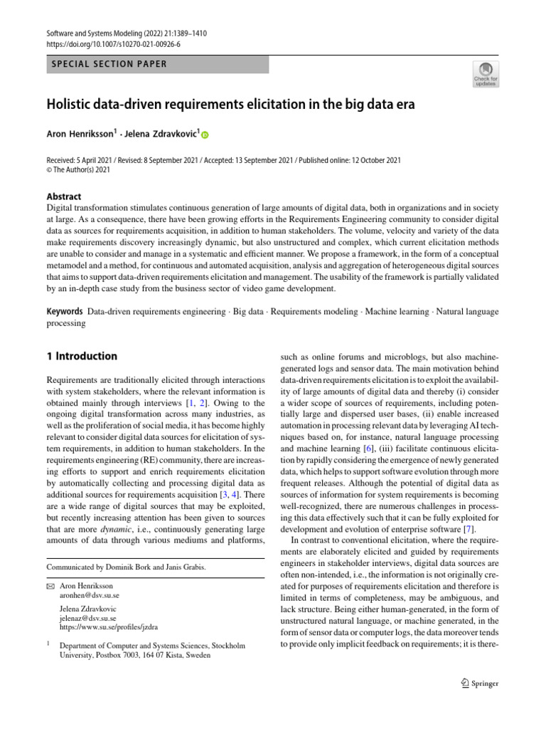 Holistic Data-Driven Requirements Elicitation in The Big Data Era | PDF ...