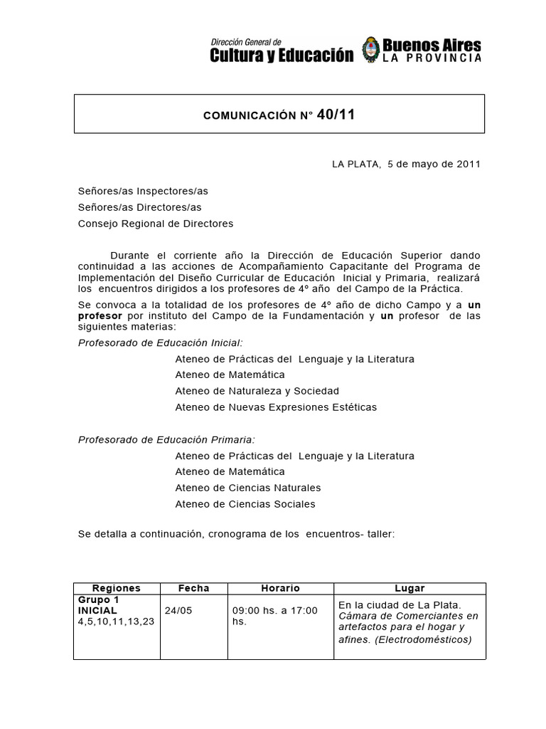 Comunicados 2011 Comunicacion 40 | PDF | Educación de la primera infancia