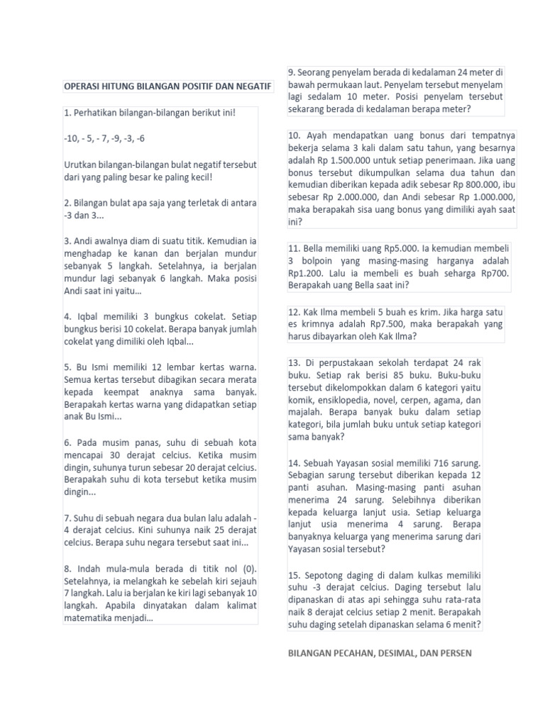 Latihan Soal Uas MTK Kls 6 | PDF