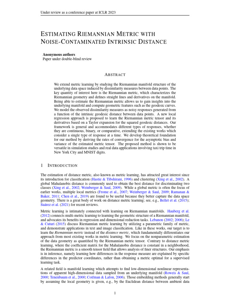 2287 Estimating Riemannian Metric W | PDF | Distance | Geometry