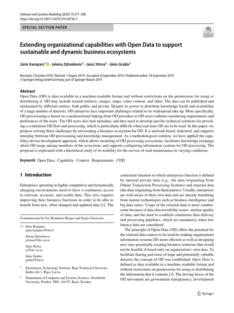 Extending organizational capabilities with Open Data to support sustainable and dynamic business ...